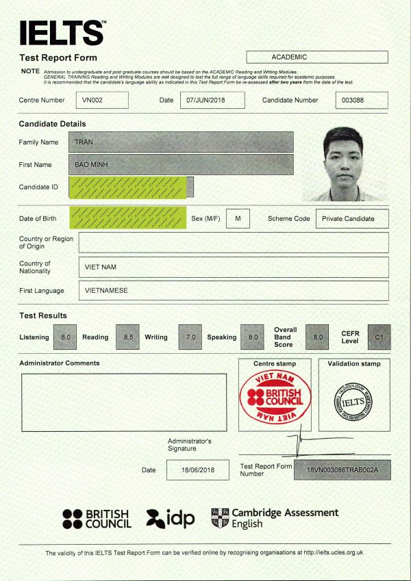 Trần Bảo Minh – 8.0 IETLS - Summit Education