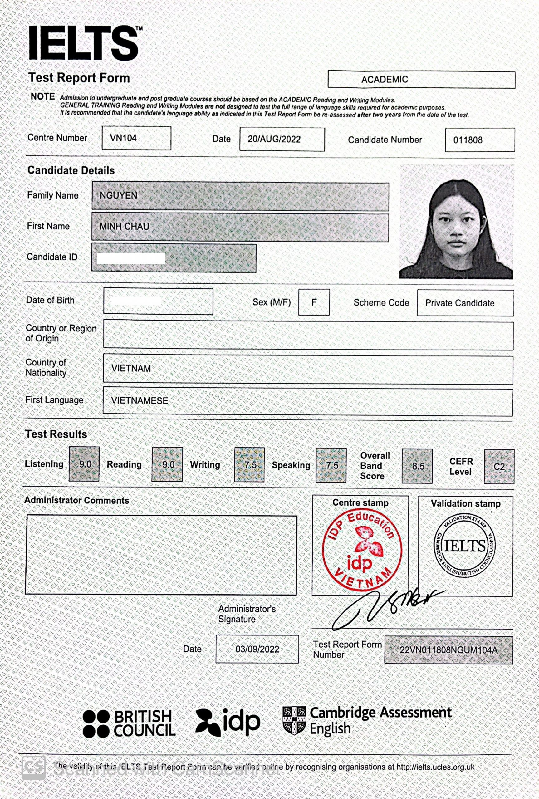 Nguyễn Minh Châu - 8.5 IELTS - Summit Education