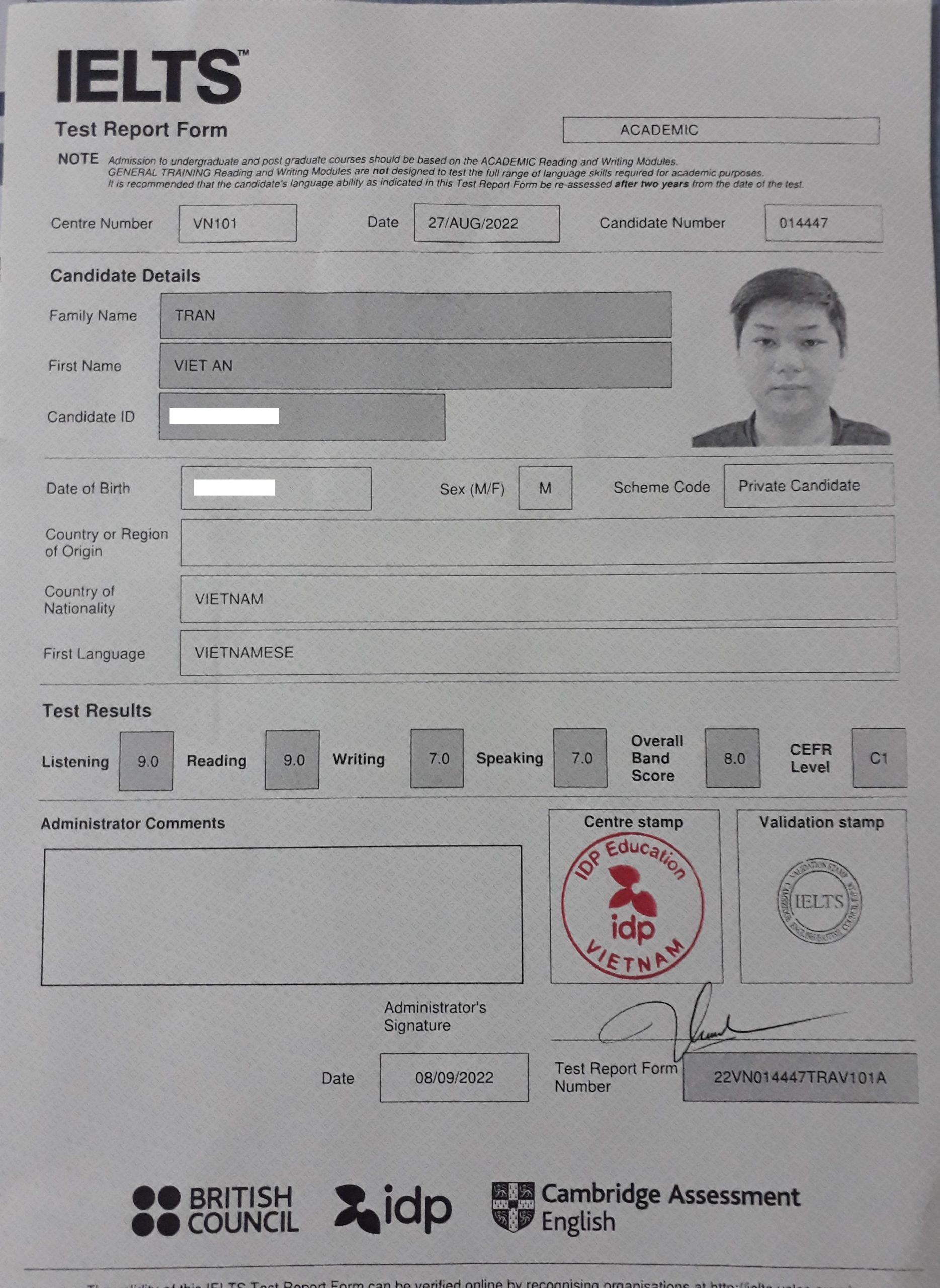 Trần Việt An - 8.0 IELTS - Summit Education