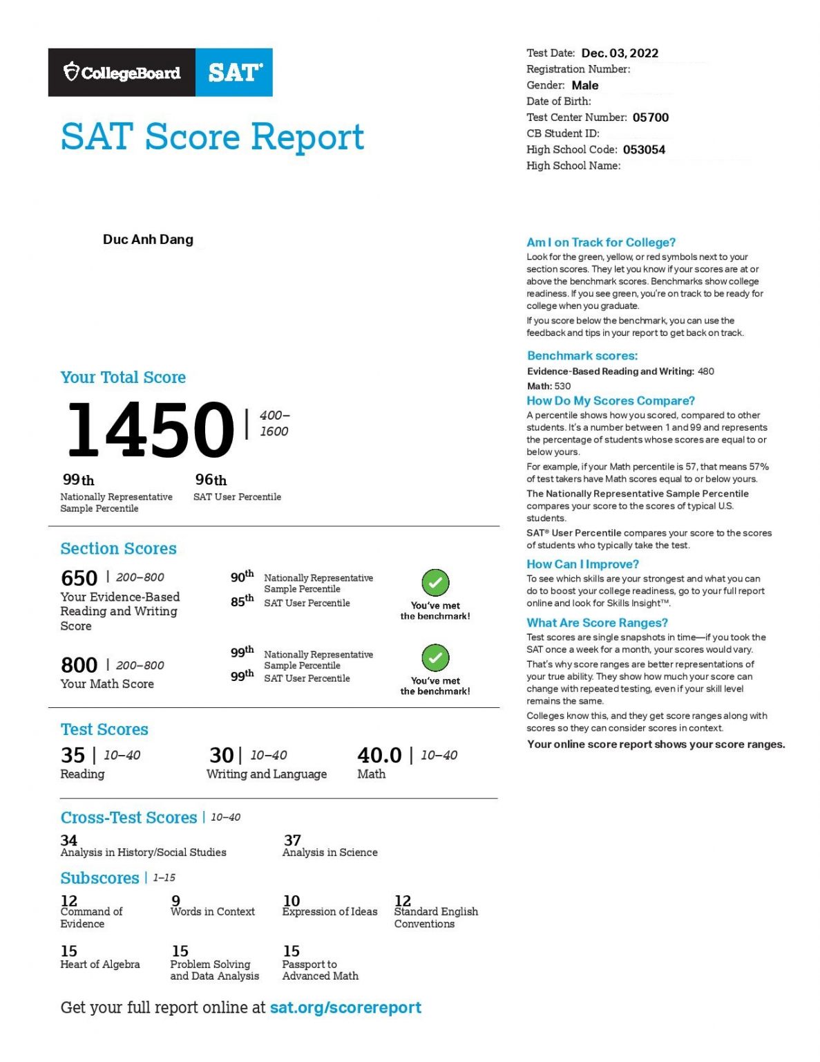 Đặng Lê Đức Anh - 1450 SAT - Summit Education