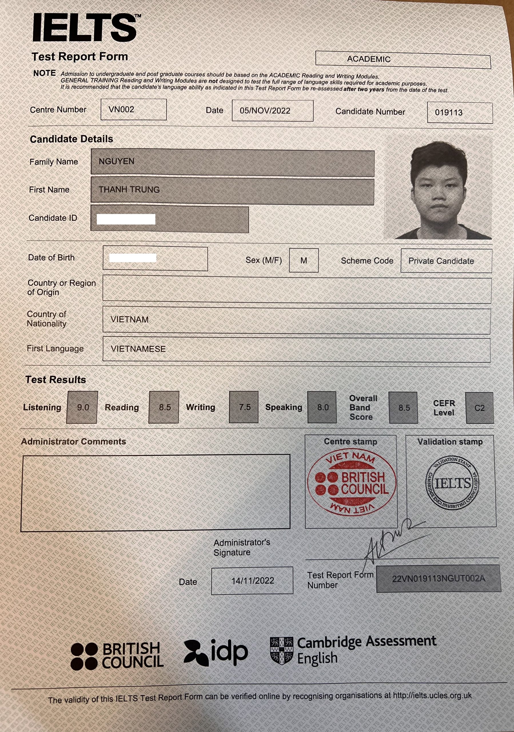 Nguyễn Thành Trung - 8.5 IELTS - Summit Education