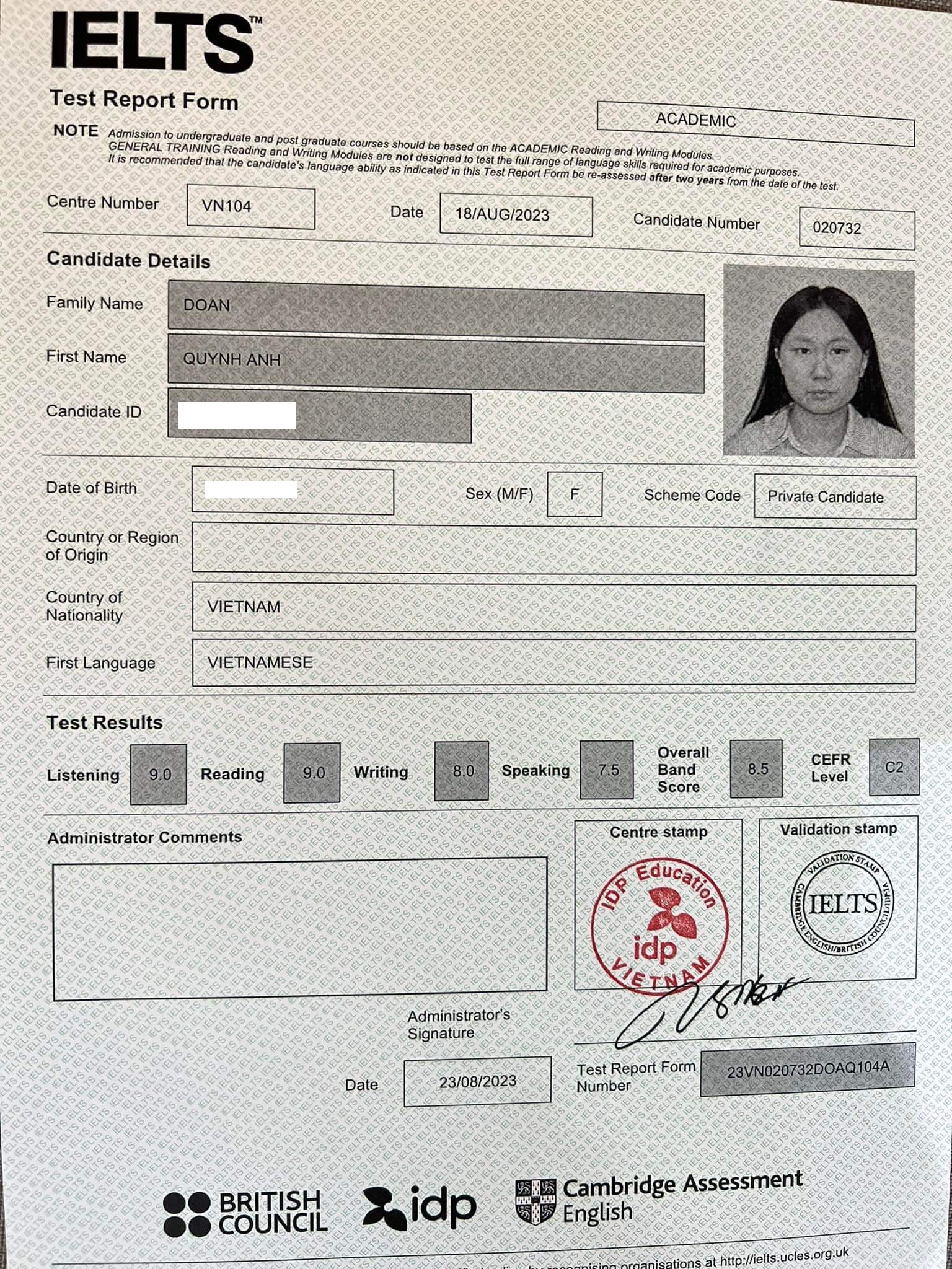 Đoàn Quỳnh Anh - 8.5 IELTS - Summit Education