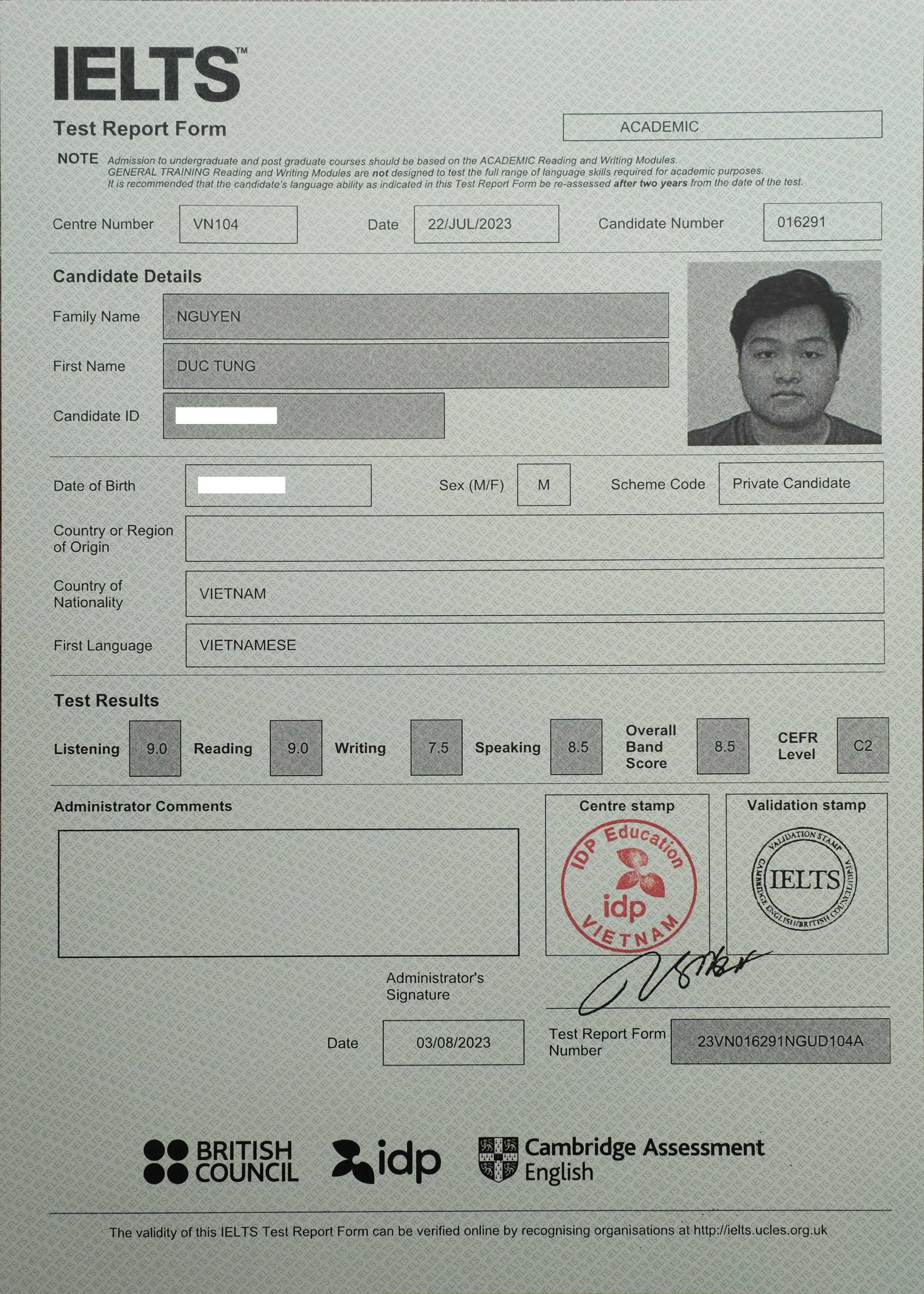 Nguyễn Đức Tùng - 8.5 IELTS - Summit Education