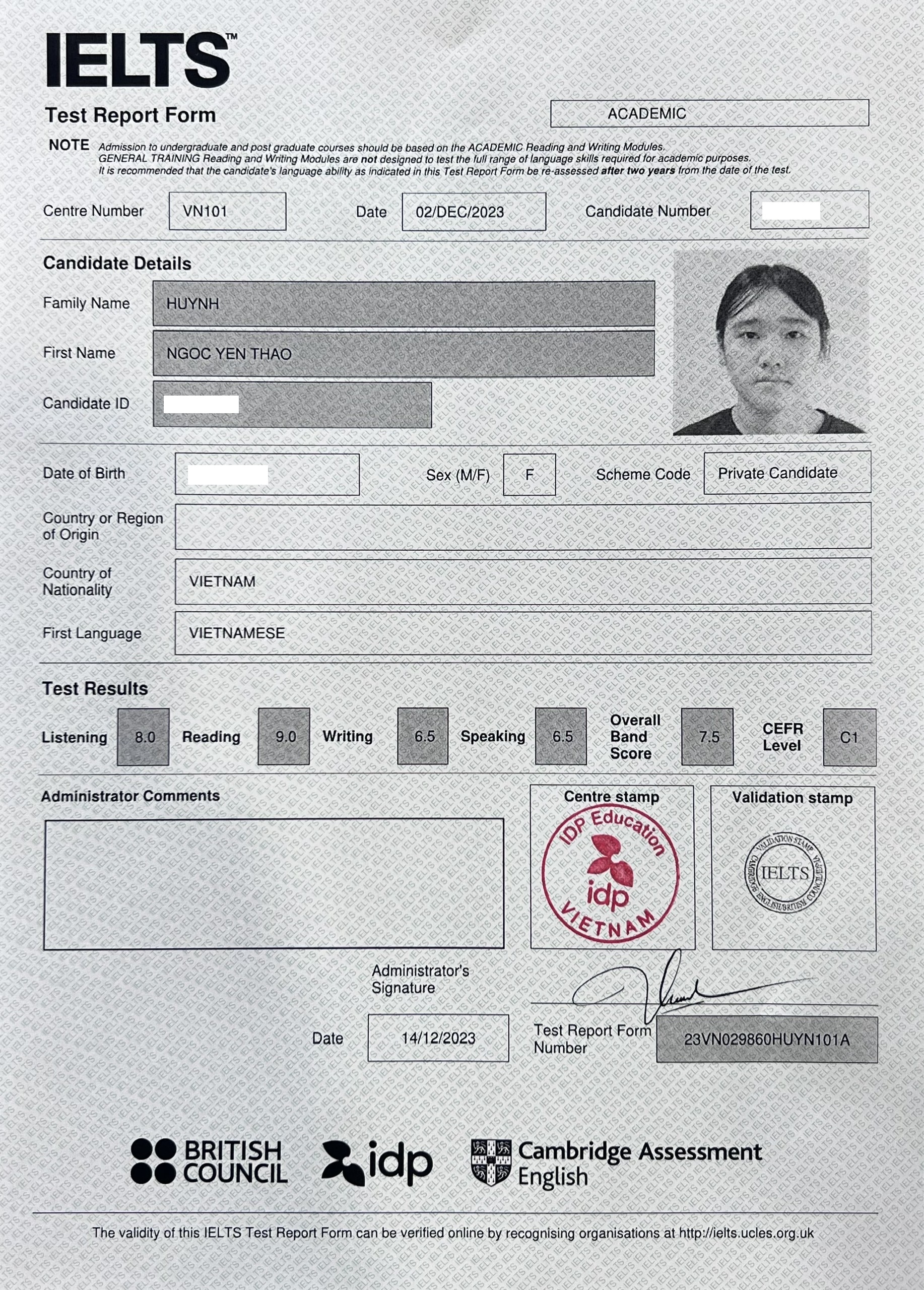 Huỳnh Ngọc Yên Thảo - 7.5 IELTS - Summit Education