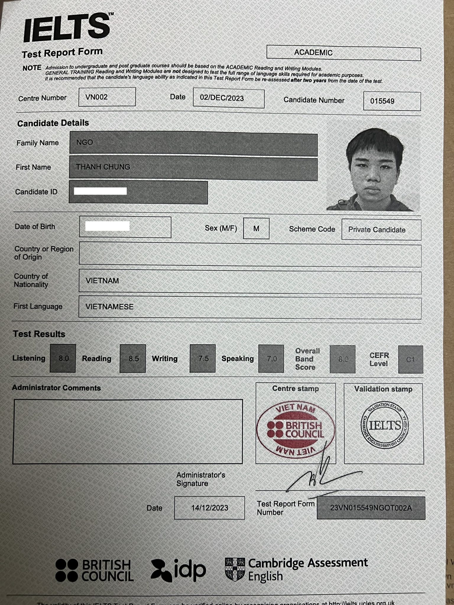 Ngô Thành Chung - 8.0 IELTS - Summit Education