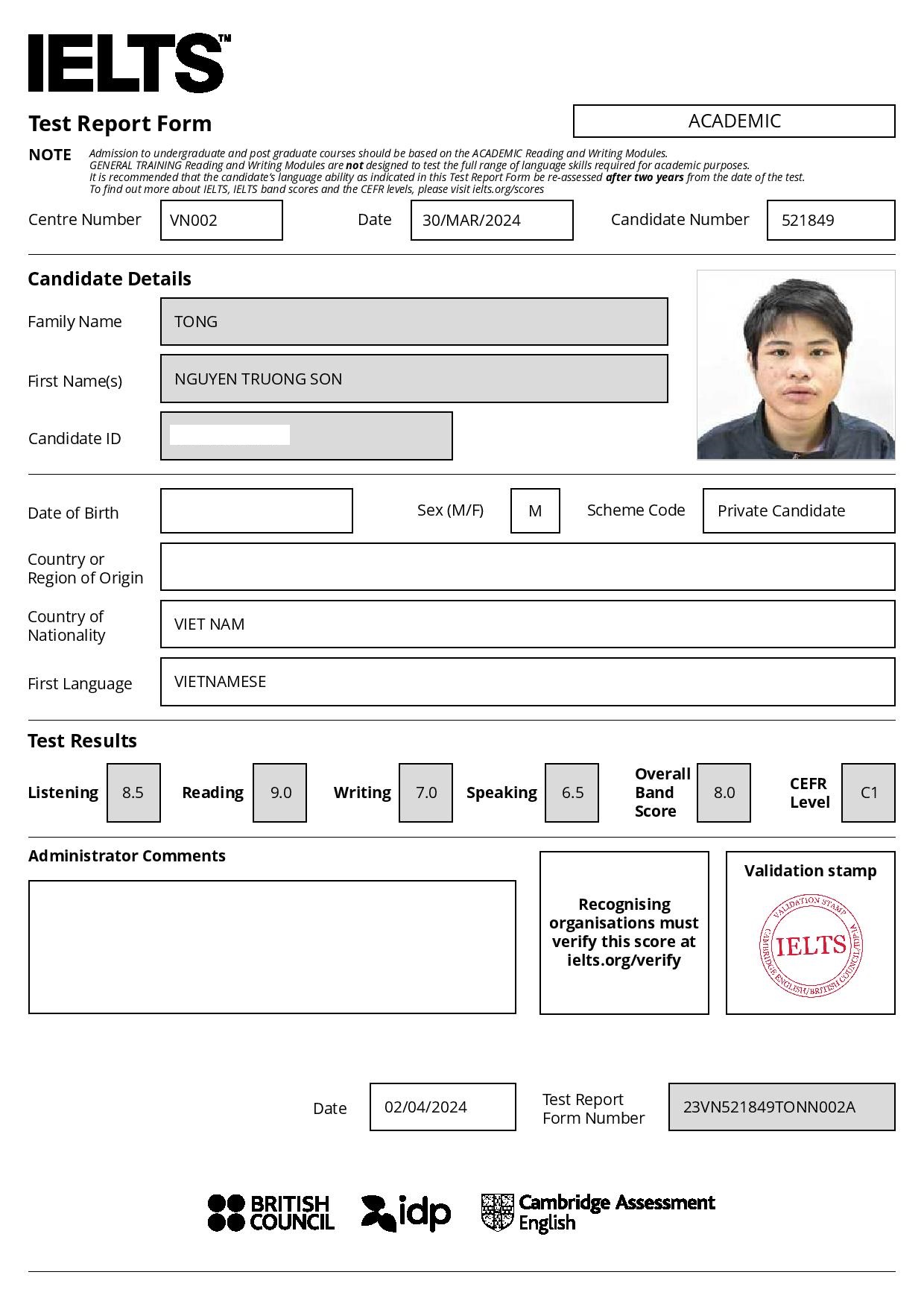 Tống Nguyễn Trường Sơn - 8.0 IELTS - Summit Education
