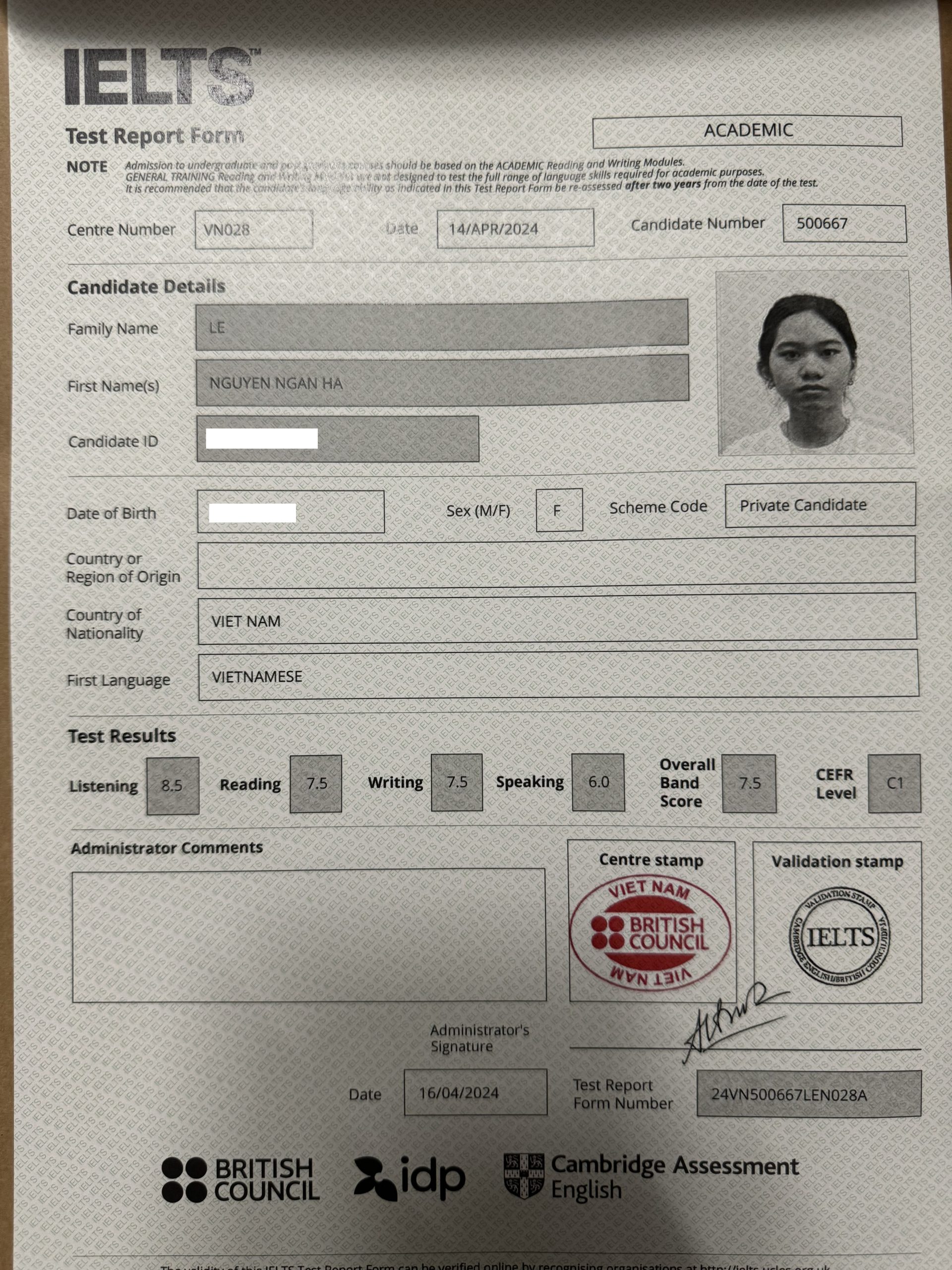 Lê Nguyễn Ngân Hà - 7.5 IELTS - Summit Education