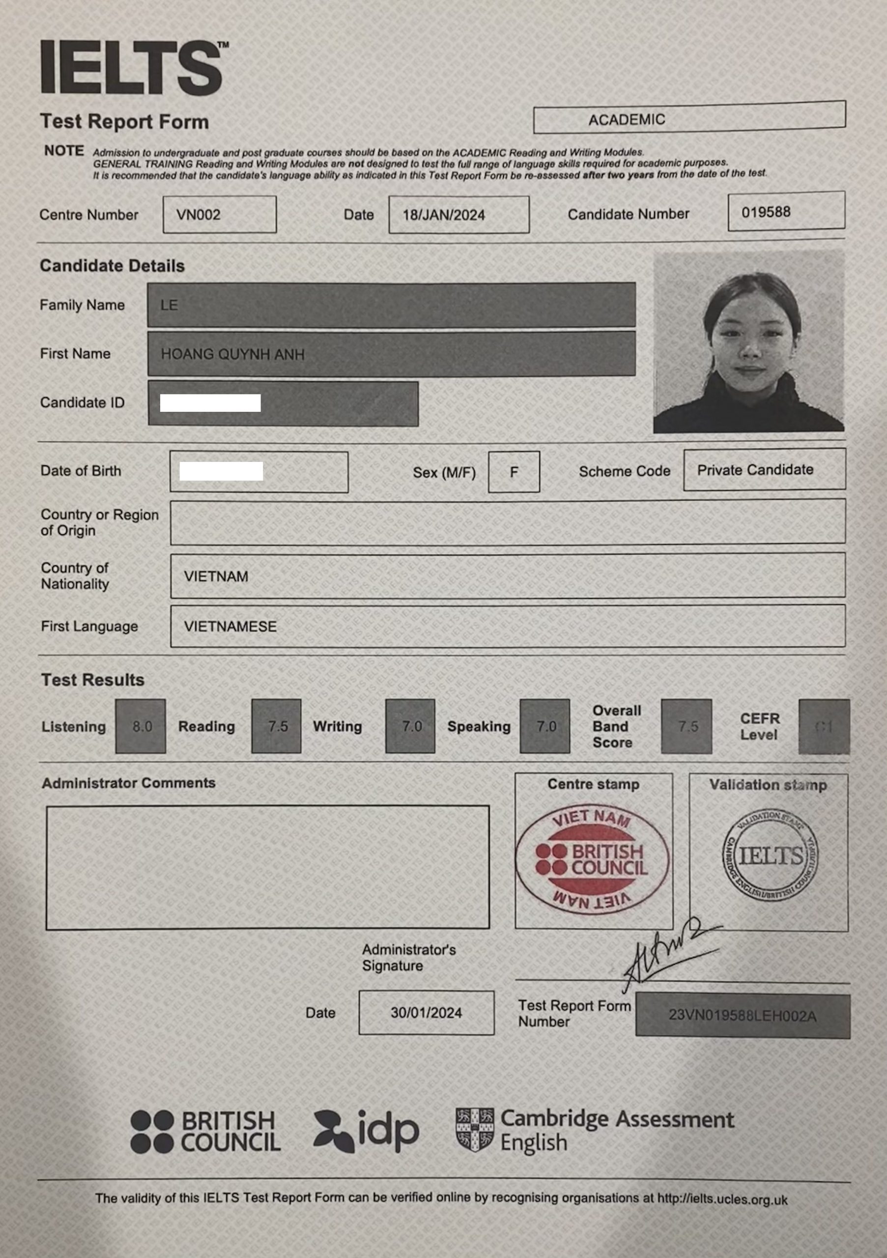 Lê Hoàng Quỳnh Anh - 7.5 IELTS - Summit Education